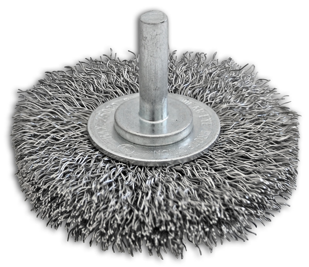 2 1/2" x 1/4" Shank 0.14" Carbon Steel Crimped Wire Wheel For Deburrin ...